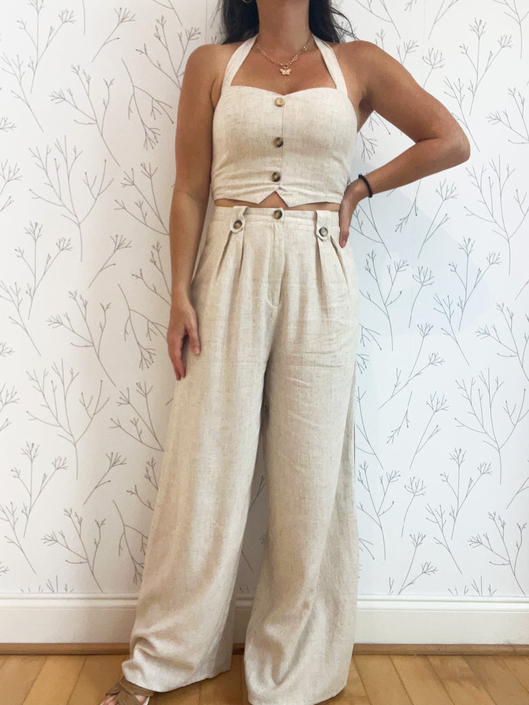 Halter Vest High Waisted Linen Set – 3 jems boutique