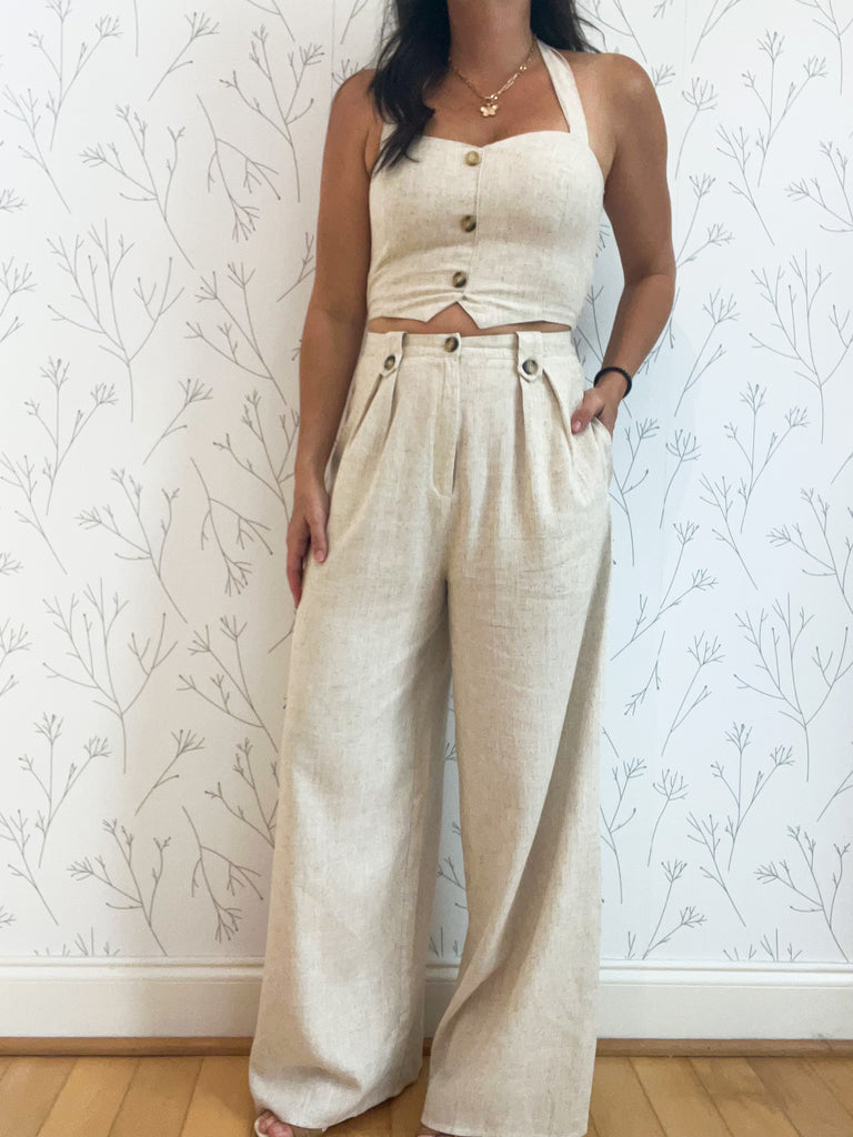 Halter Vest High Waisted Linen Set – 3 jems boutique